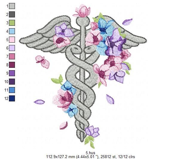 Caduceus Embroidery Design Medical Embroidery Designs - Etsy
