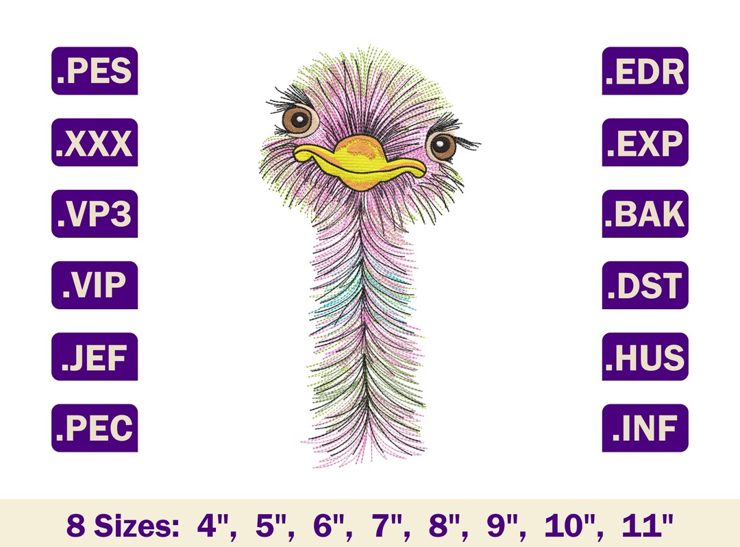 Ostrich Machine Embroidery Design, Ostrich Embroidery File, Ostrich ...