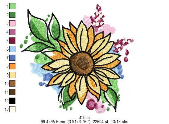Sunflower Machine Embroidery Design, Sunflower Embroidery Pattern ...