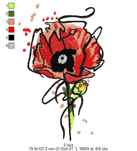 Poppy Machine Embroidery Designspoppy Embroidery | Etsy