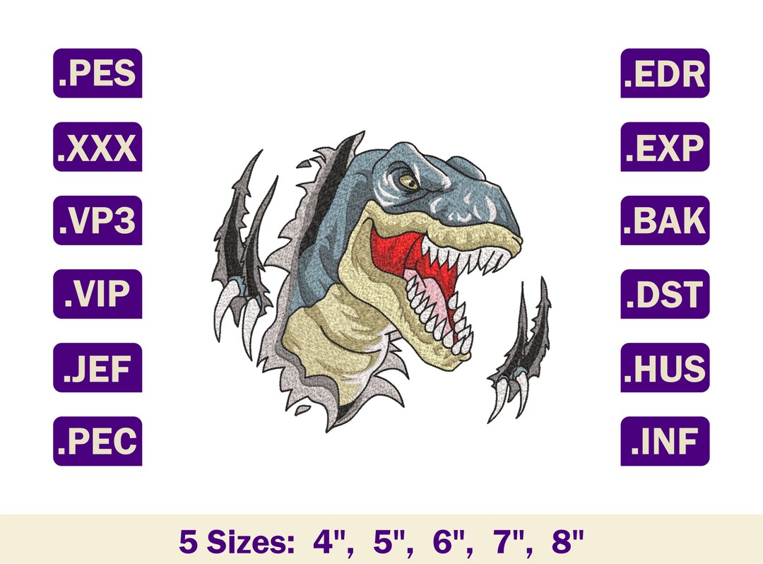 Dinosaur Machine Embroidery Design, Dinosaur Embroidery File, Dinosaur ...
