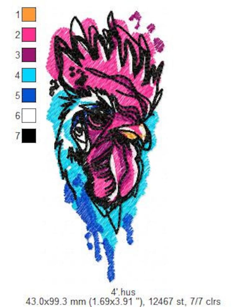 Rooster Machine Embroidery Designs, Rooster Embroidery File, Watercolor ...