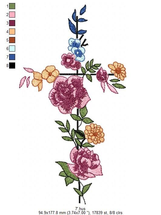 Floral Cross Embroidery Design Cross Embroidery Patterncross - Etsy