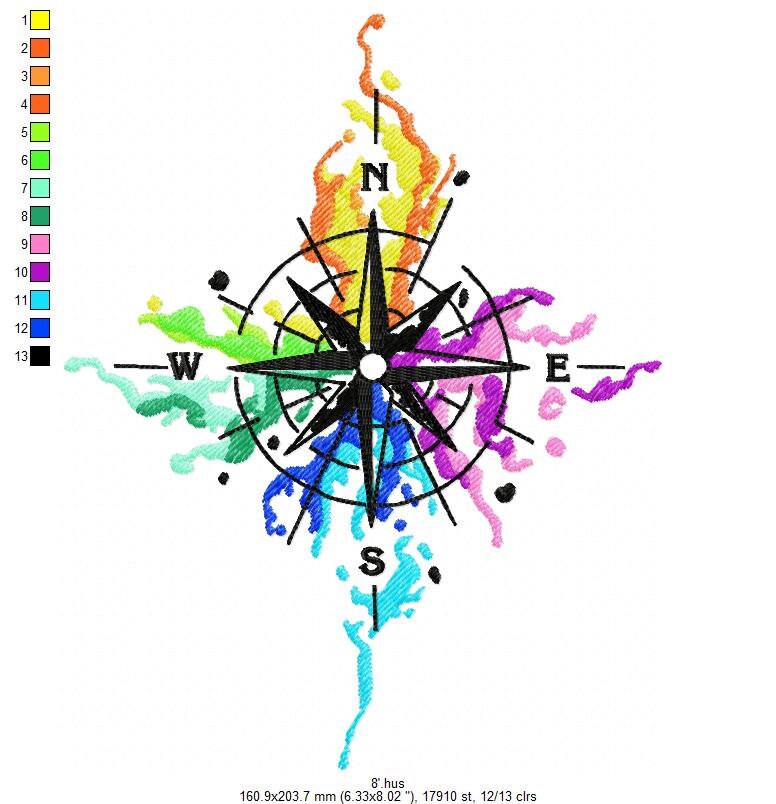 Compass Rose Embroidery Designcompass Rose Embroidery - Etsy