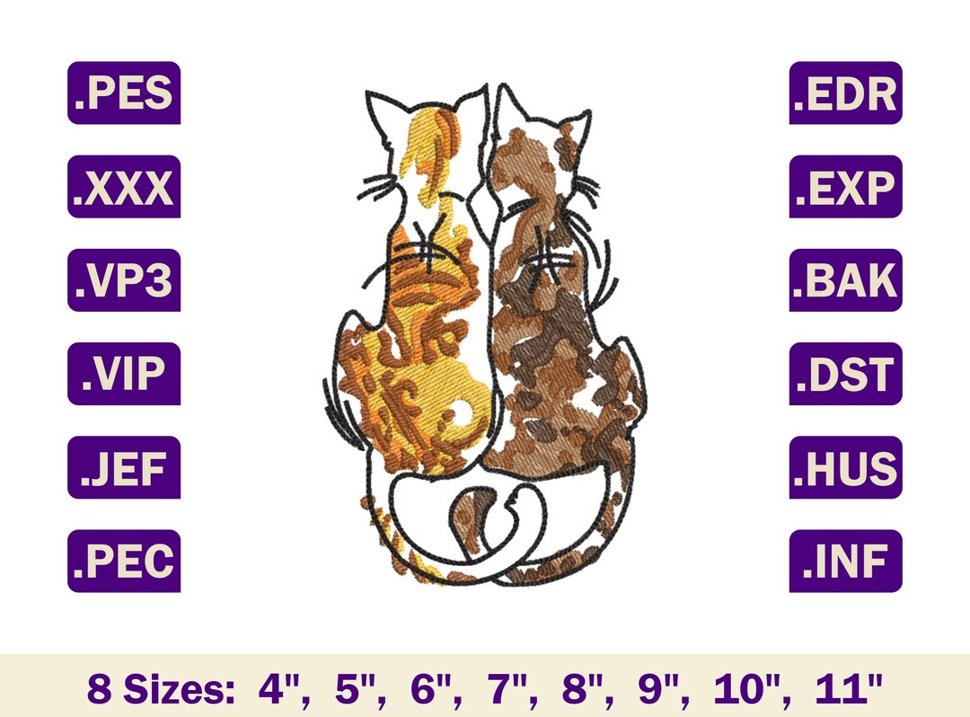 Cats Machine Embroidery Design, Cat Embroidery Pattern, Cat Embroidery ...