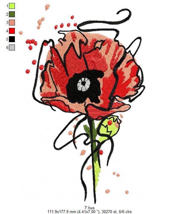 Poppy Machine Embroidery Designspoppy Embroidery | Etsy