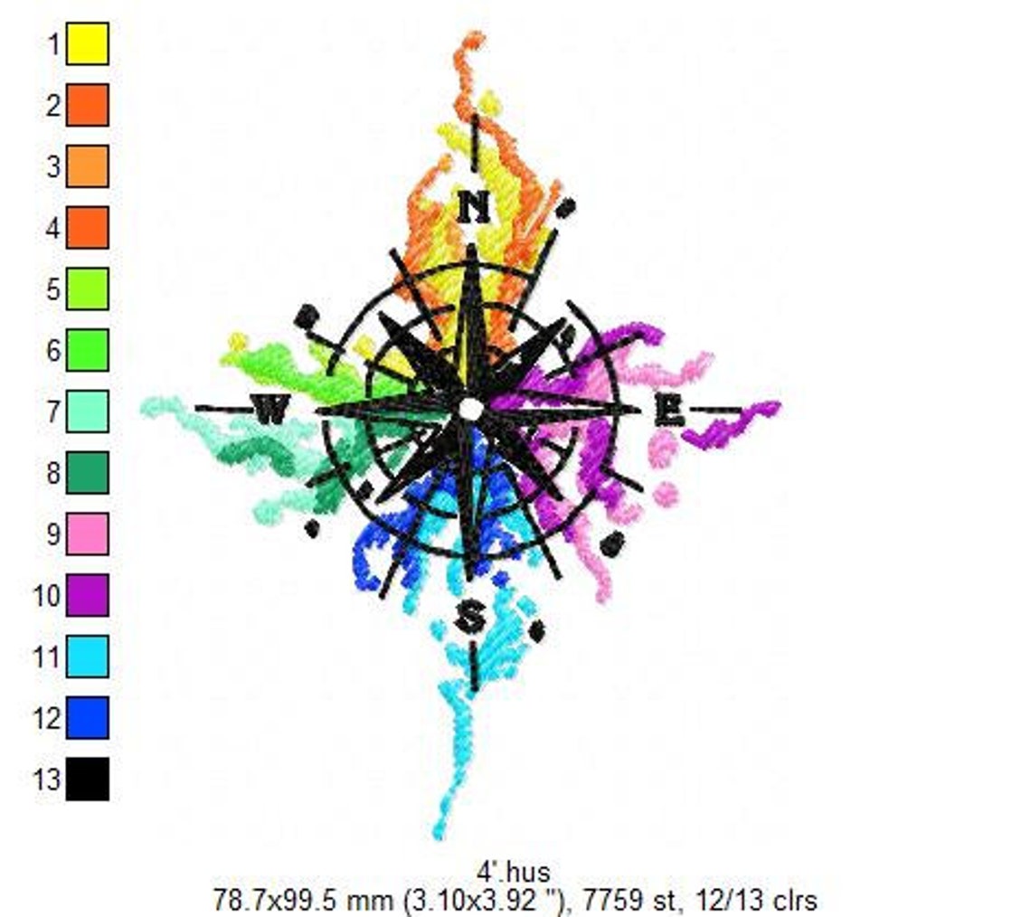 Compass Rose Embroidery Designcompass Rose Embroidery - Etsy