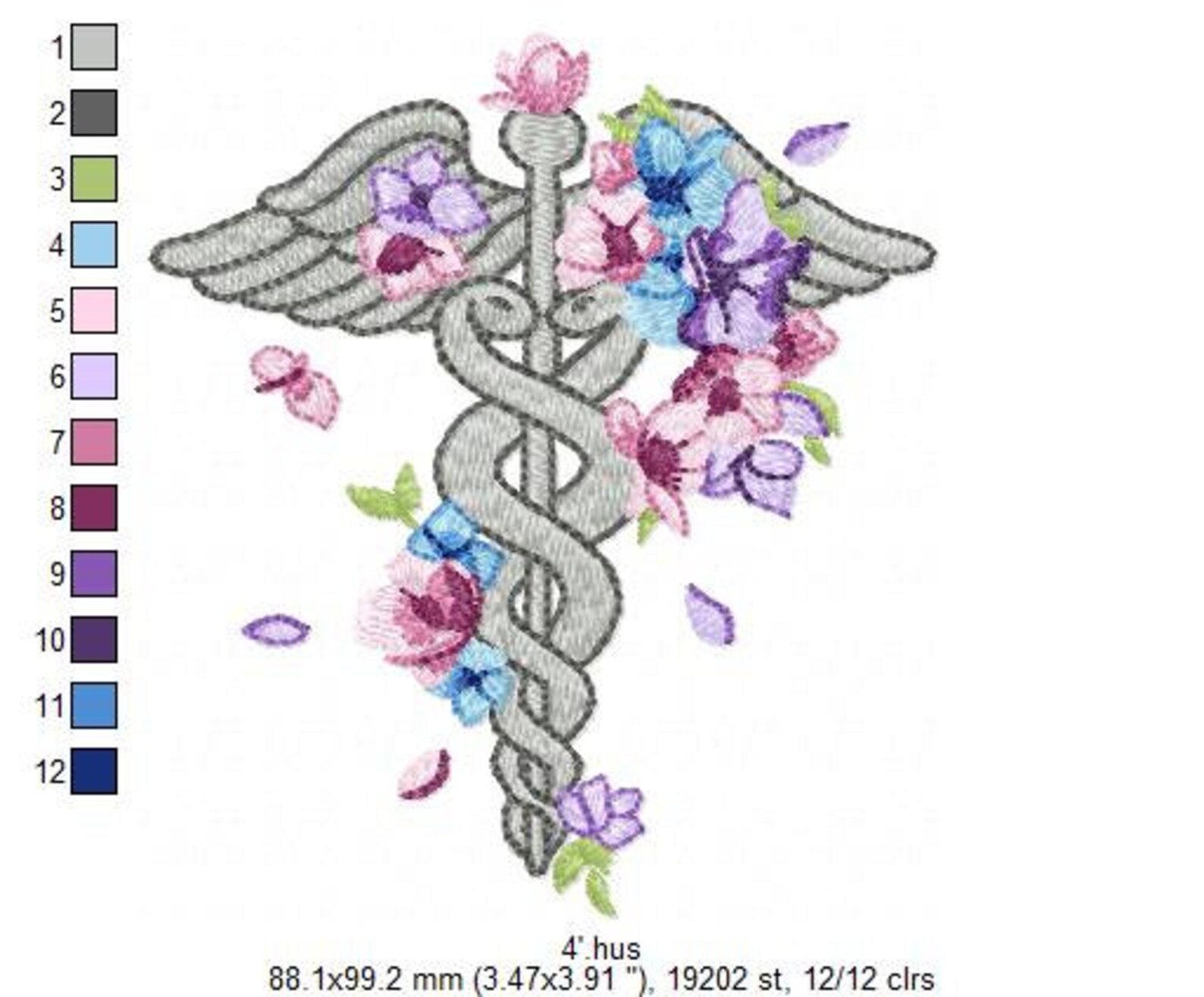 Caduceus Embroidery Design, Medical Embroidery Designs, Medical ...