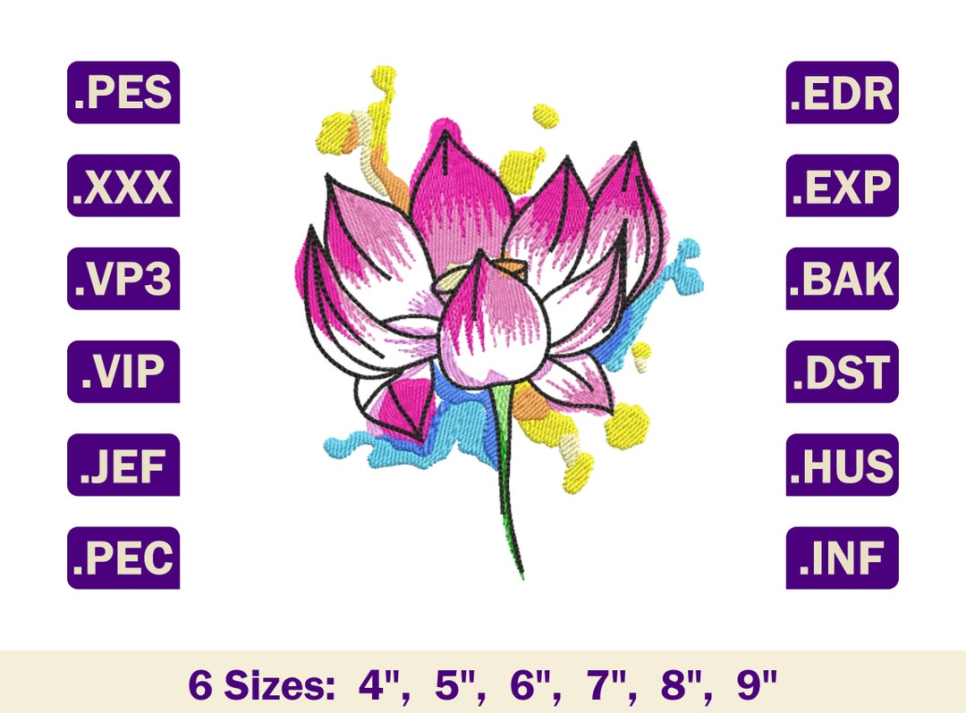 Lotus Embroidery Design, Lotus Embroidery File, Lotus Embroidery ...