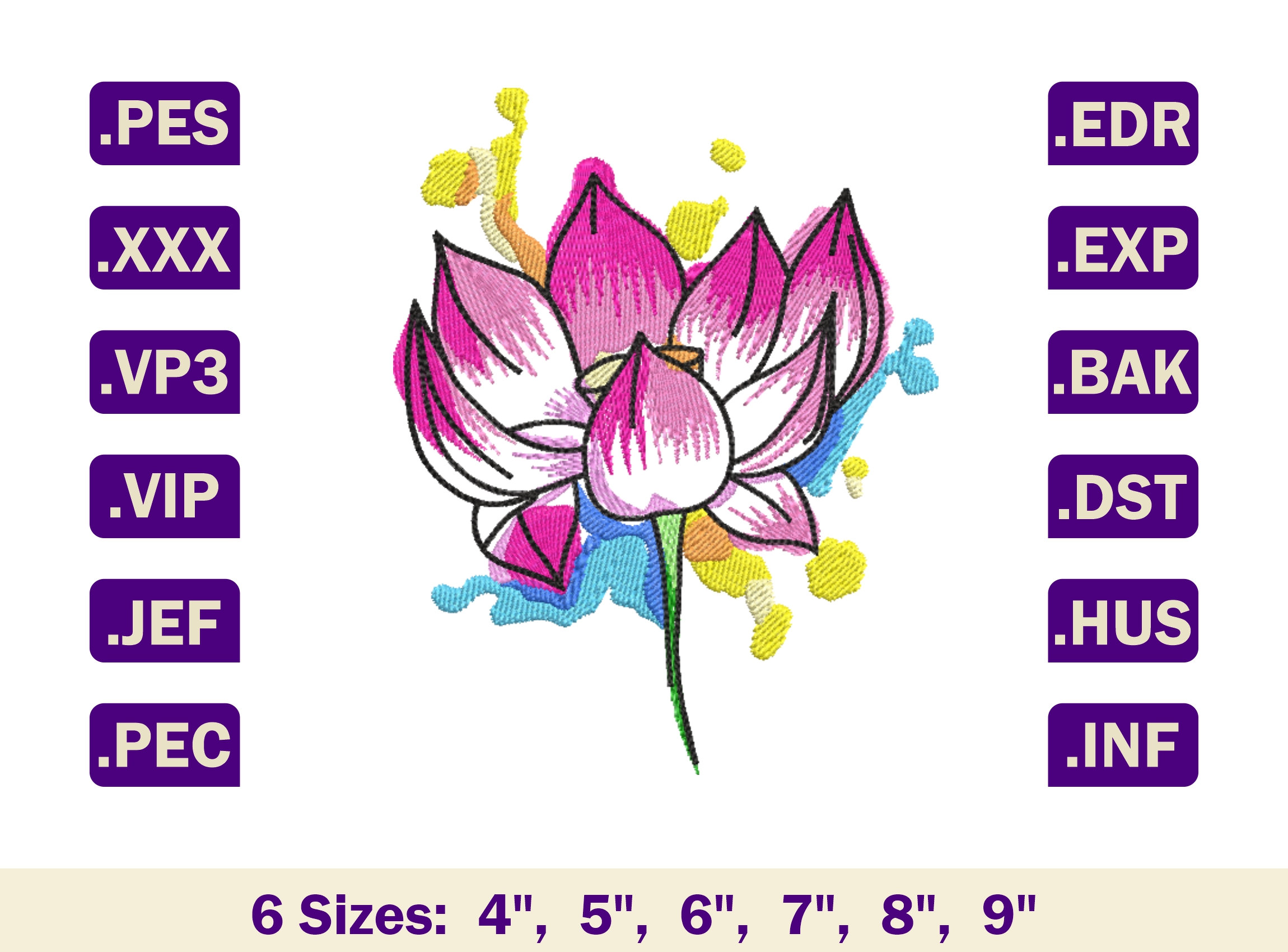Lotus Embroidery Design Lotus Embroidery File Lotus - Etsy