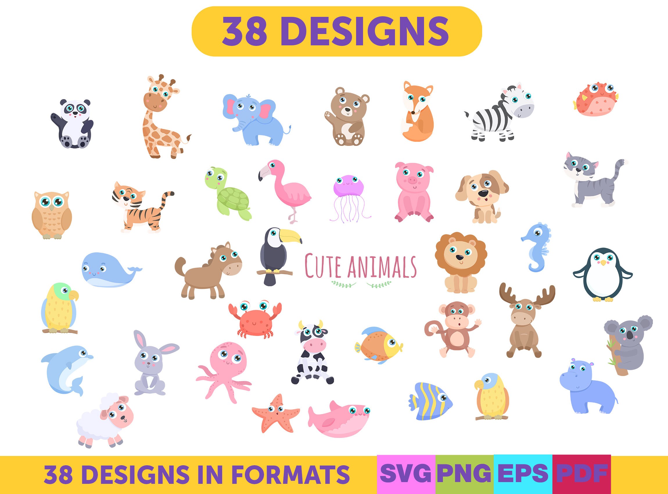 Nette Tiere Svg Tier Clipart Zoo Svg Elefant Svg Schwein - Etsy Schweiz