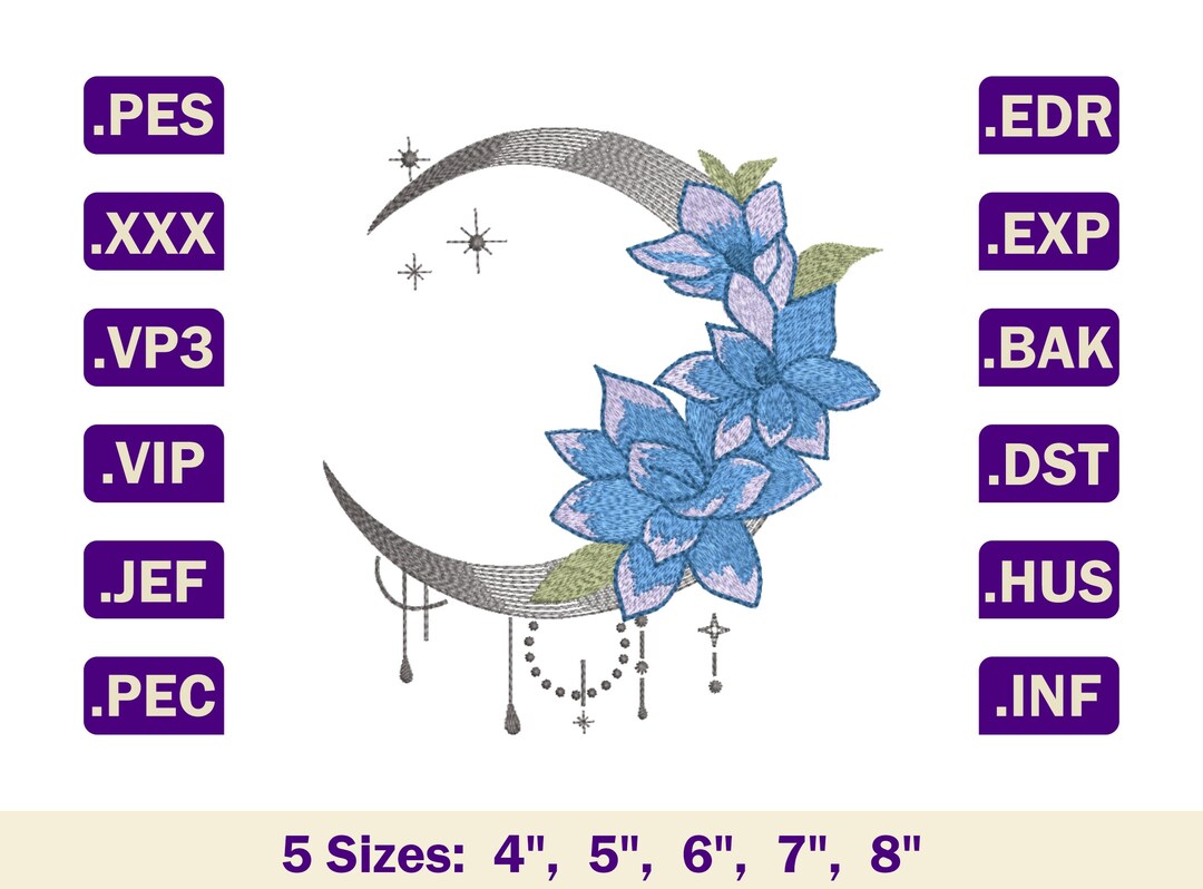 Moon Machine Embroidery Design, Moon Embroidery Pattern, Moon ...
