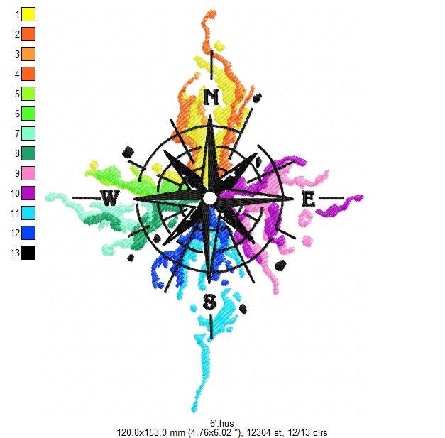 Compass Rose Embroidery Designcompass Rose Embroidery - Etsy