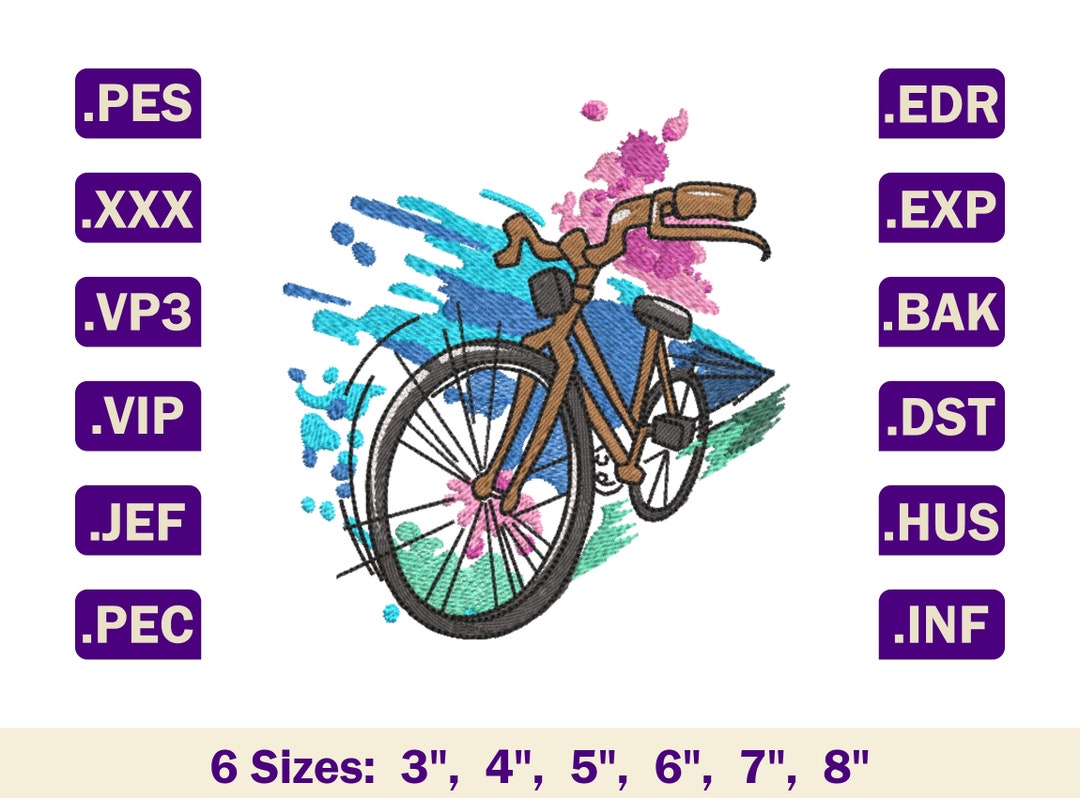 Bike Embroidery Designs, Bicycle Embroidery Pattern, Bicycle Embroidery ...