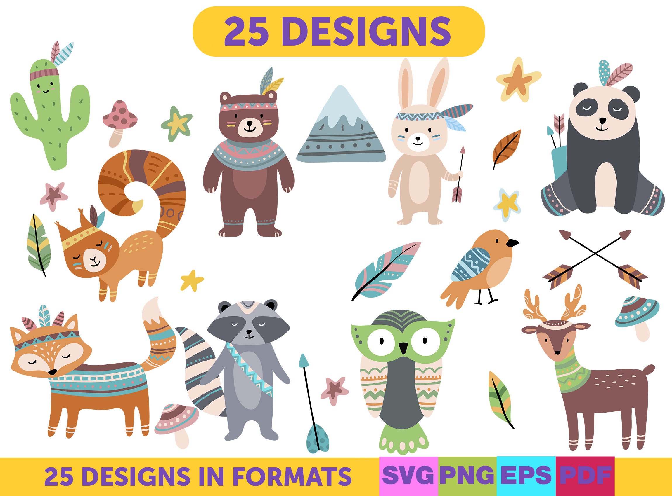 Woodland Indian Clipartwoodland Svgwoodland Animals | Etsy