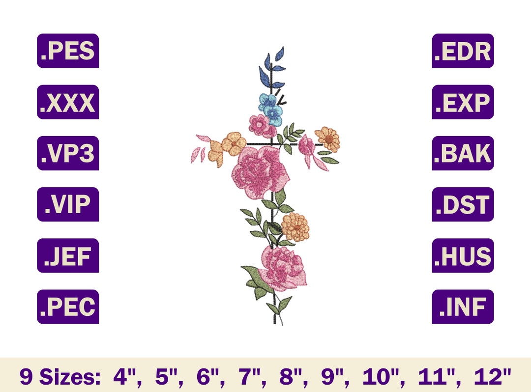 Floral Cross Embroidery Design, Cross Embroidery Pattern,cross Machine ...