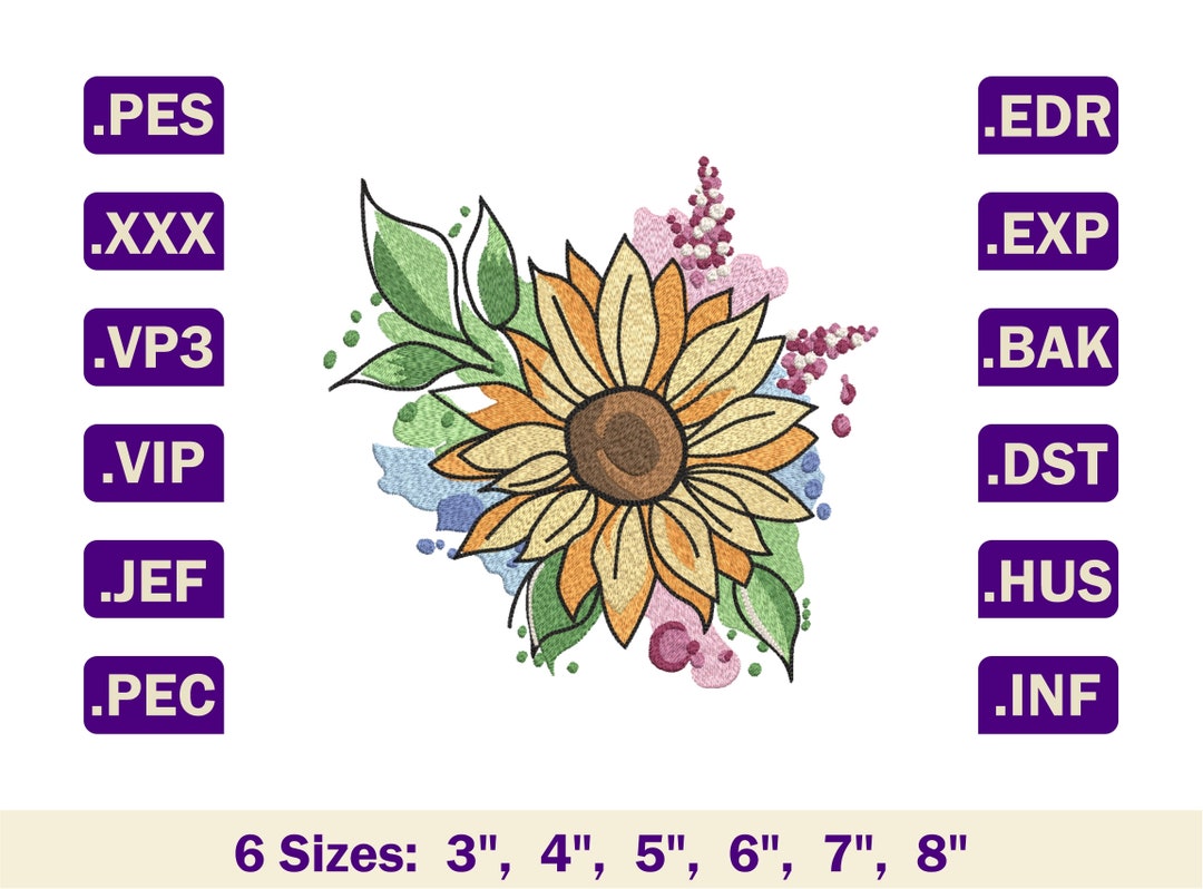Sunflower Machine Embroidery Design, Sunflower Embroidery Pattern ...