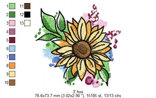 Sunflower Machine Embroidery Design, Sunflower Embroidery Pattern ...
