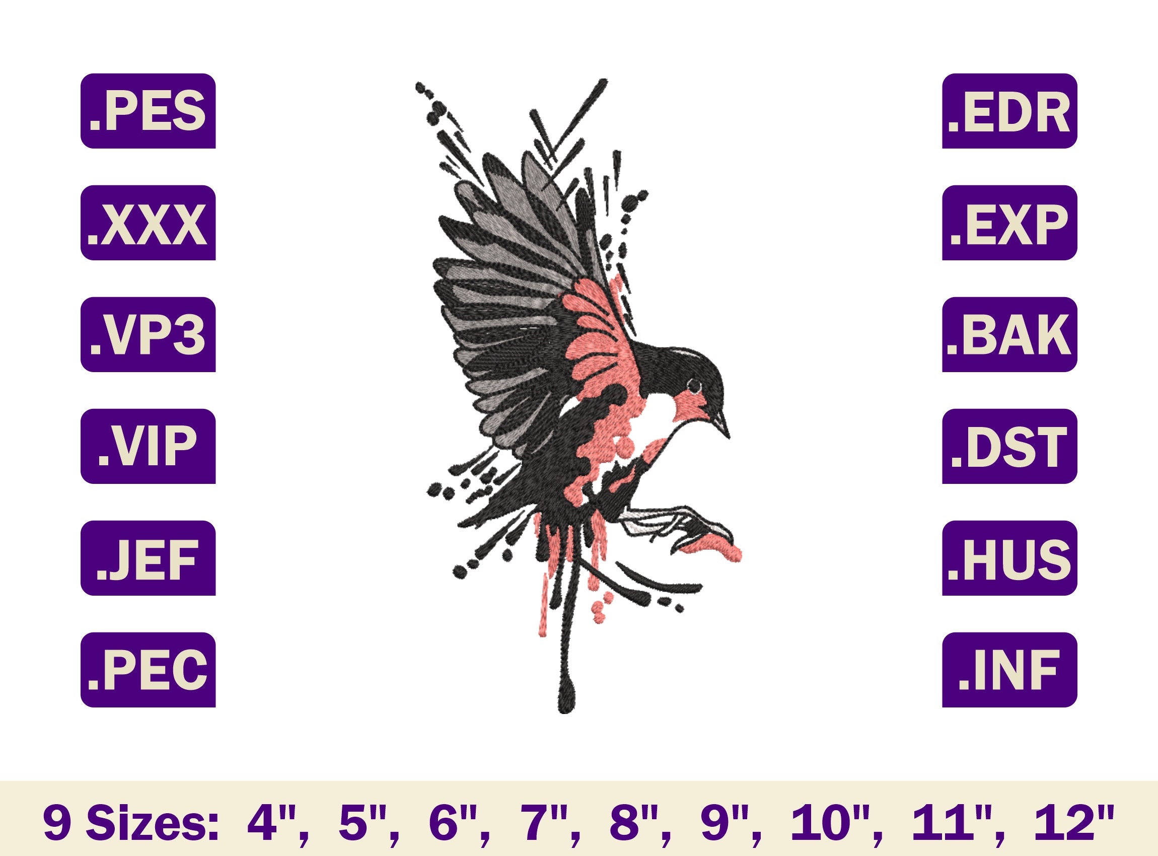 Robin Embroidery Design Bird Machine Embroidery Designs Bird | Etsy