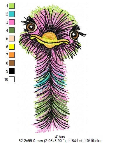 Ostrich Machine Embroidery Design, Ostrich Embroidery File, Ostrich ...