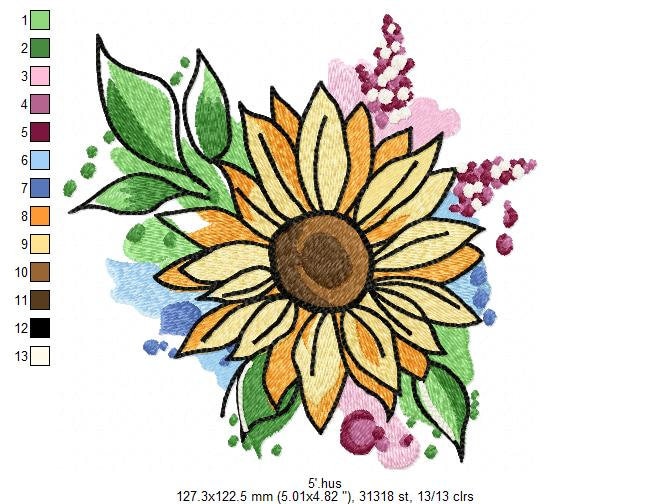 Sunflower Machine Embroidery Design, Sunflower Embroidery Pattern ...