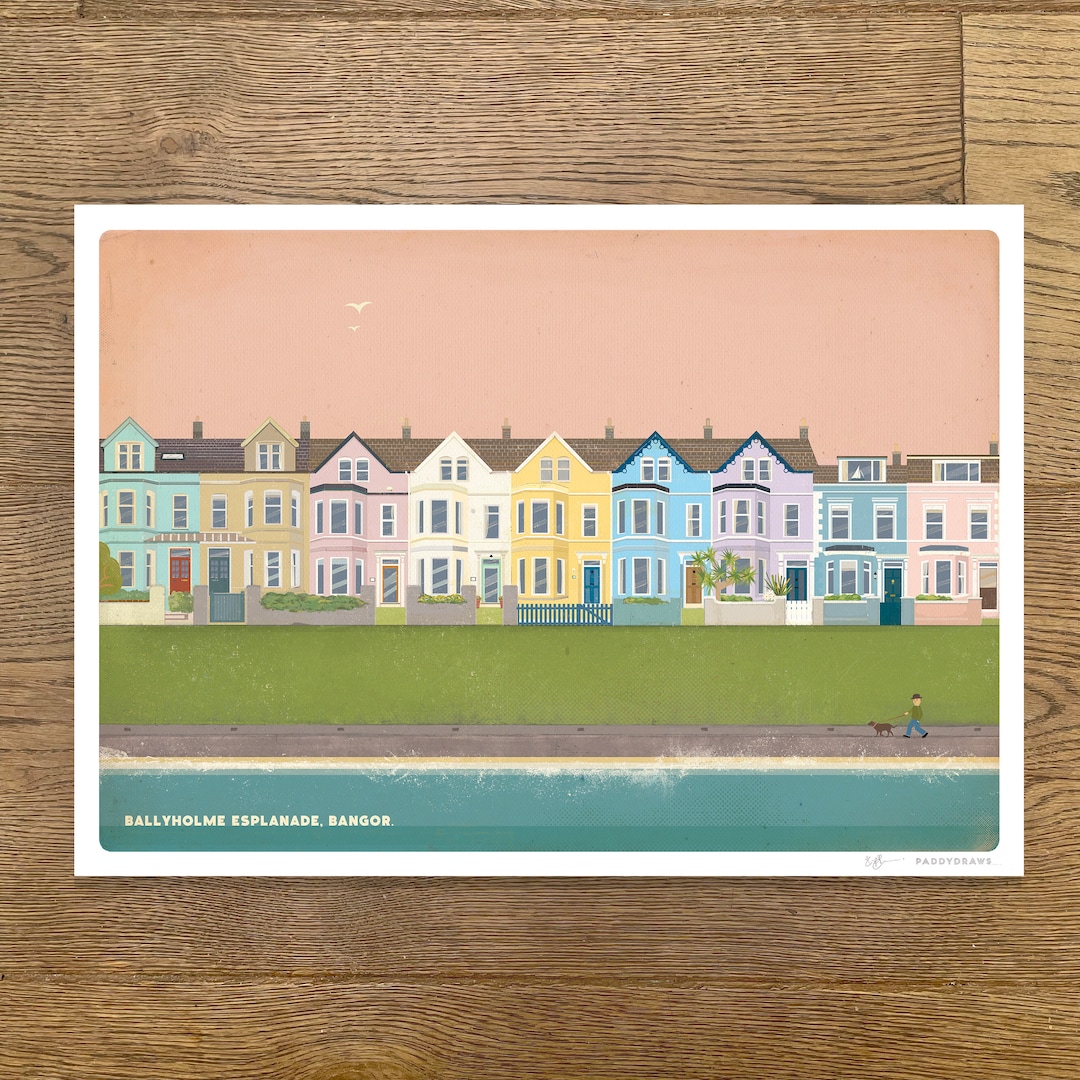 BALLYHOLME ESPLANADE, Bangor. Print - Poster - Wall Art - Vintage - A3 ...
