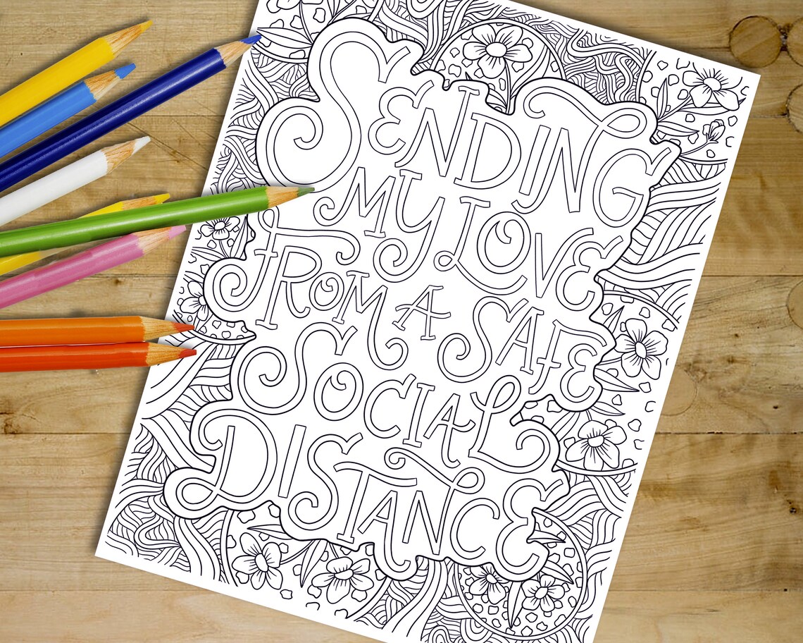 Quarantine Coloring Sheets Printables || Social Distancing Greeting ...