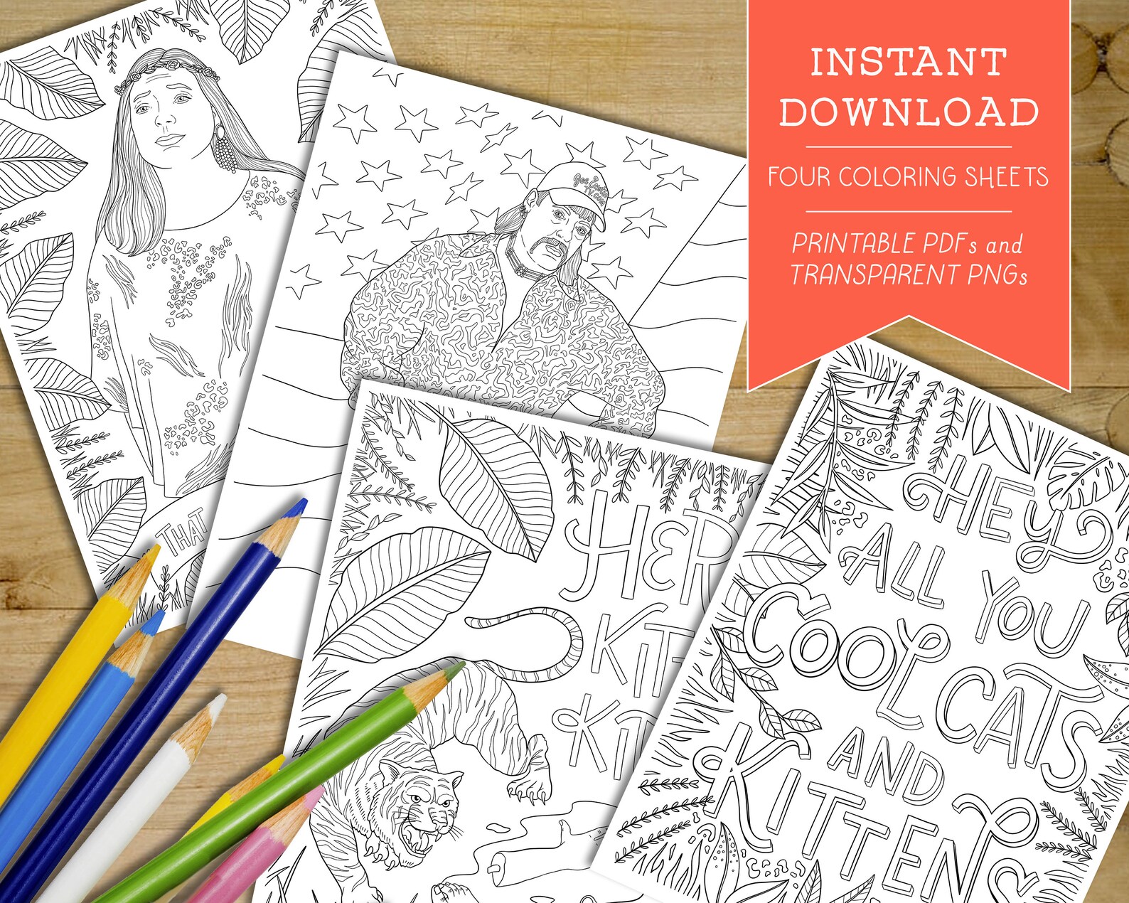 Printable Tiger King Coloring Sheets - Digital Joe Exotic Adult ...
