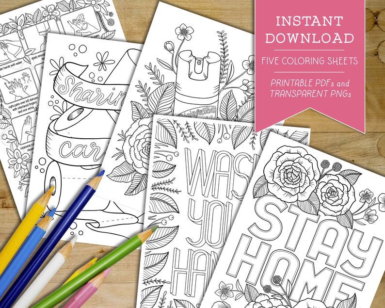 Social Distancing Adult Coloring Pages Wash Your Hands - Etsy