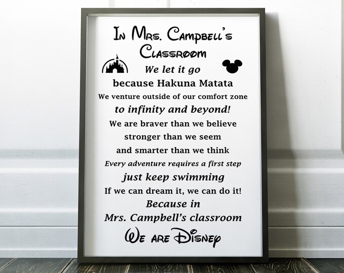 Teacher Disney Classroom Poster, Gift for Teacher, Disney, Teacher ...