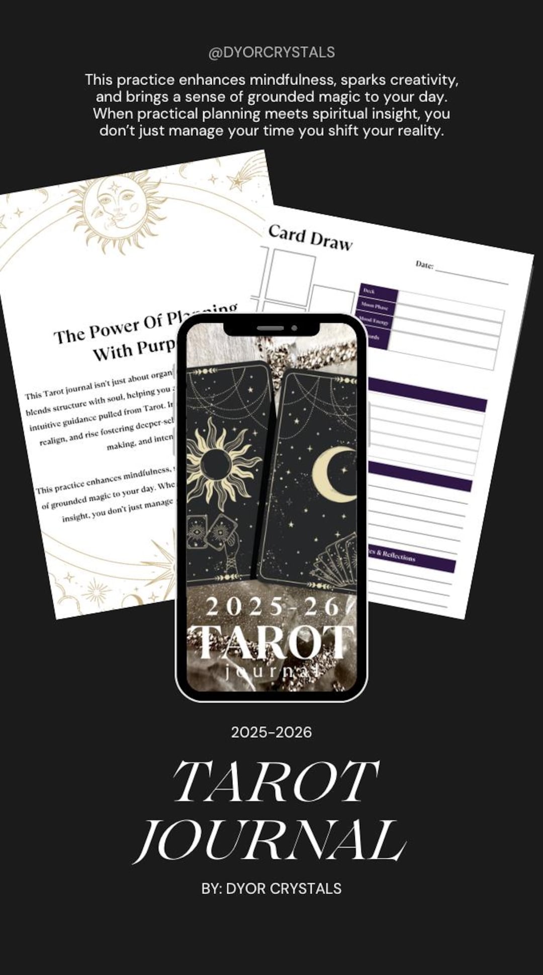2025-2026 Tarot Journal – Printable Daily Digital Planner for Tarot Spreads, Crystal Tracking ...