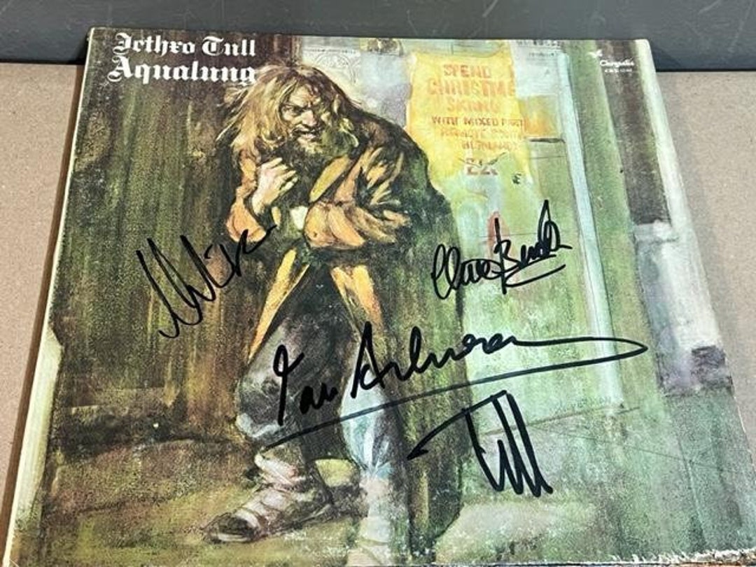 Ian Anderson Martin Barre & Clive Bunker Signed JETHRO TULL Aqualung ...