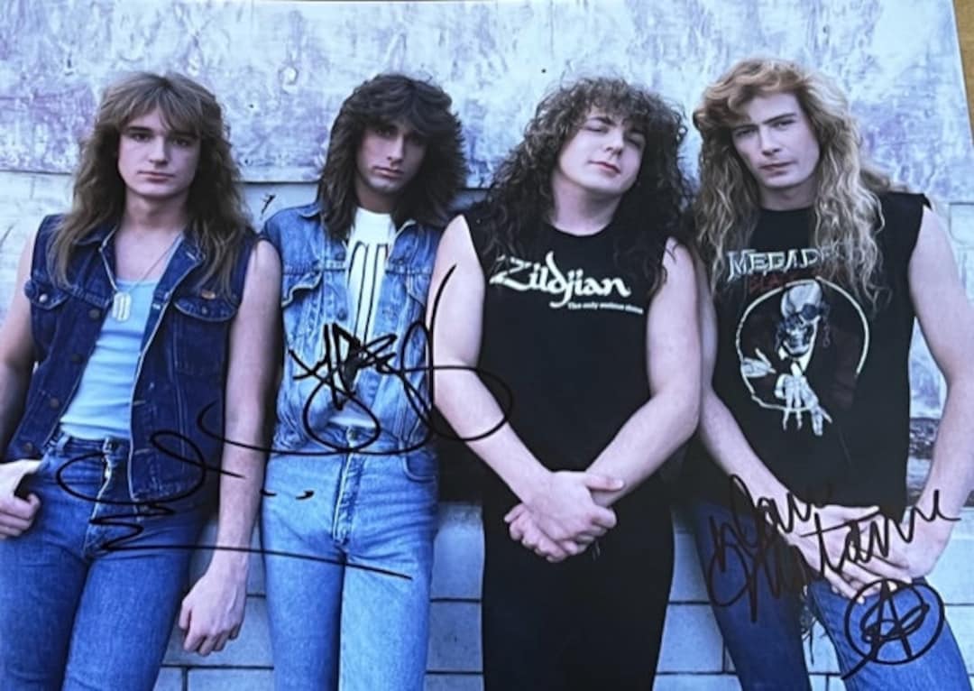 Dave Mustaine David Ellefson & Jeff Young Signed Autographed MEGADETH ... Dave Mustaine David Ellefson & Jeff Young Signed Autographed MEGADETH ...