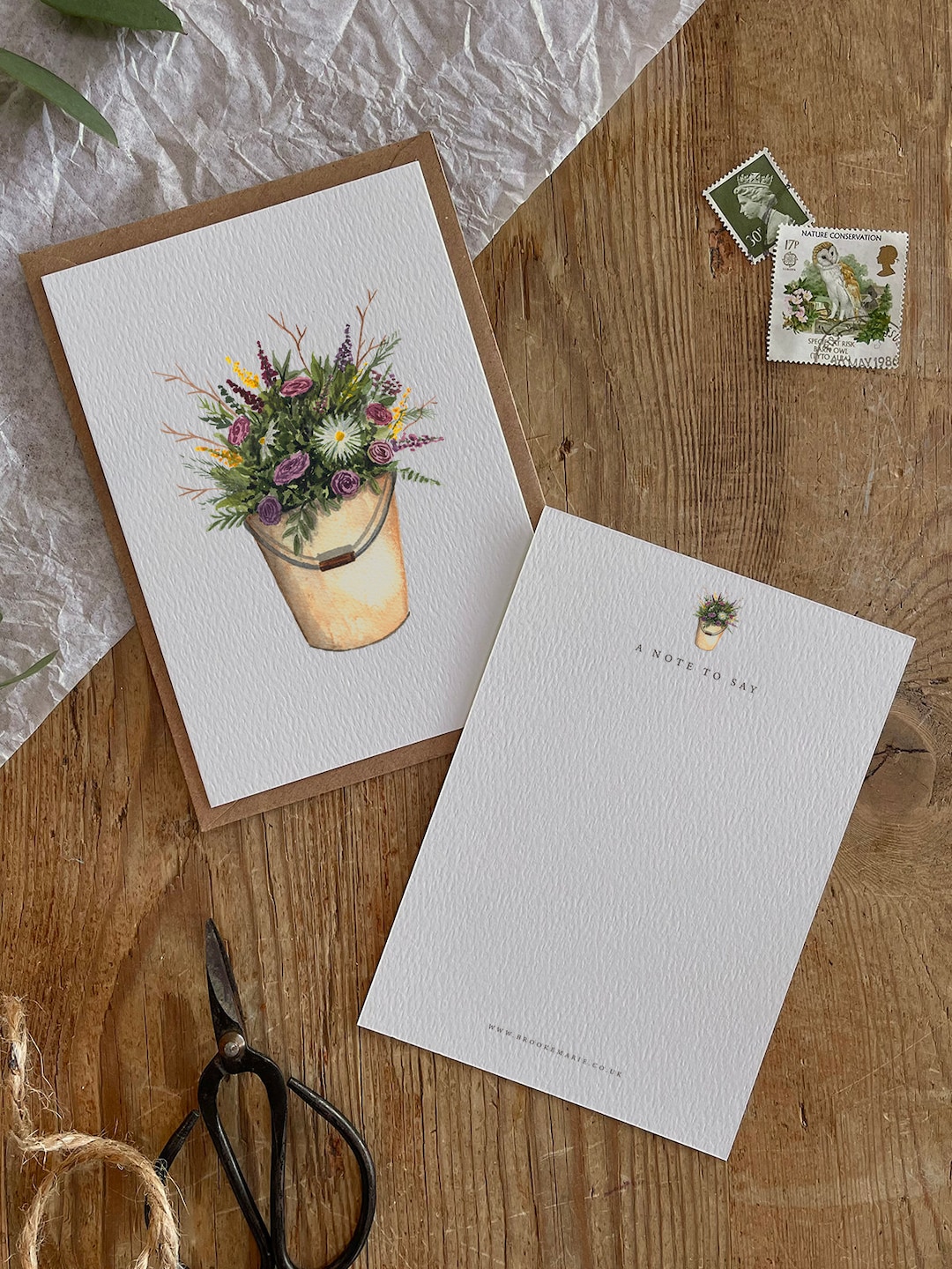 Cut Flower Bucket Watercolour Notecard Notecard Set Luxury Stationery ...