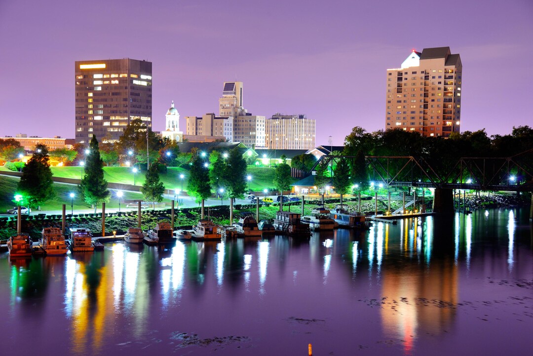 Augusta Georgia Skyline & Savanah River Canvas Print - Waterfront ...