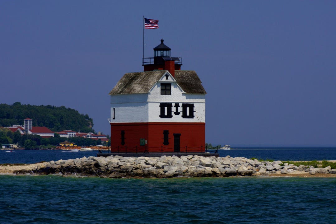 Round Island Lighthouse Lake Huron off Mackinac Island Michigan Canvas ...