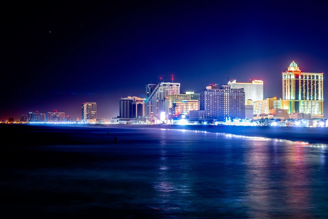 Atlantic City Beach Skyline at Night, Boardwalk Illuminated Casinos ...