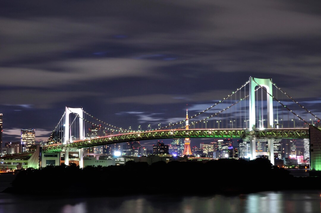Rainbow Bridge is a Suspension Bridge That Spans Tokyo Bay, Japan ...