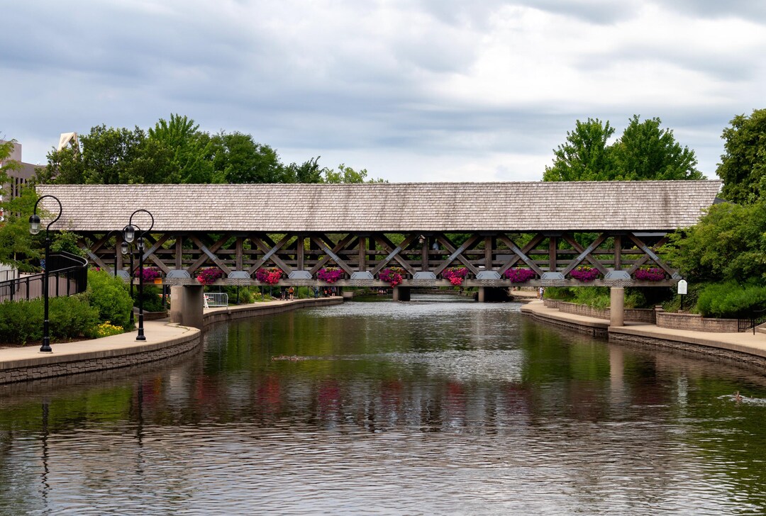 Wooden Covered Bridge Over the Dupage River Along the Naperville ...