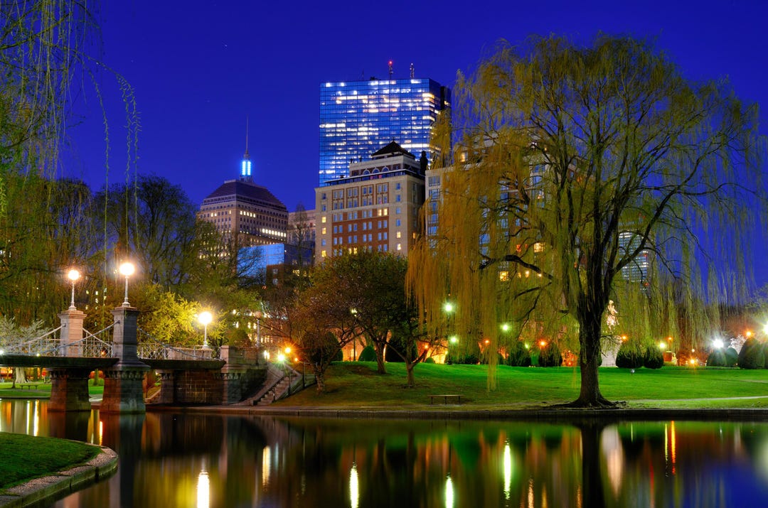 Lagoon Bridge & Skyline of Boston, Massachusetts From the Boston Public ...