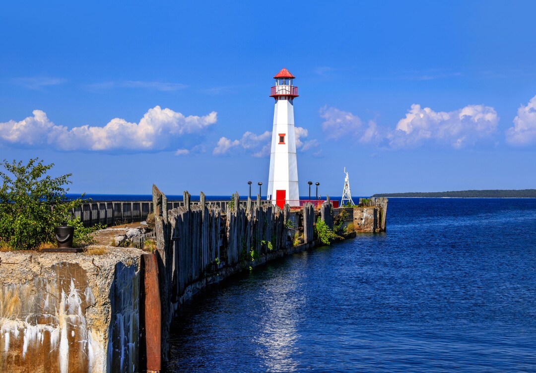 Wawatam Lighthouse on the Straits of Mackinac or St. Ignace Lighthouse ...