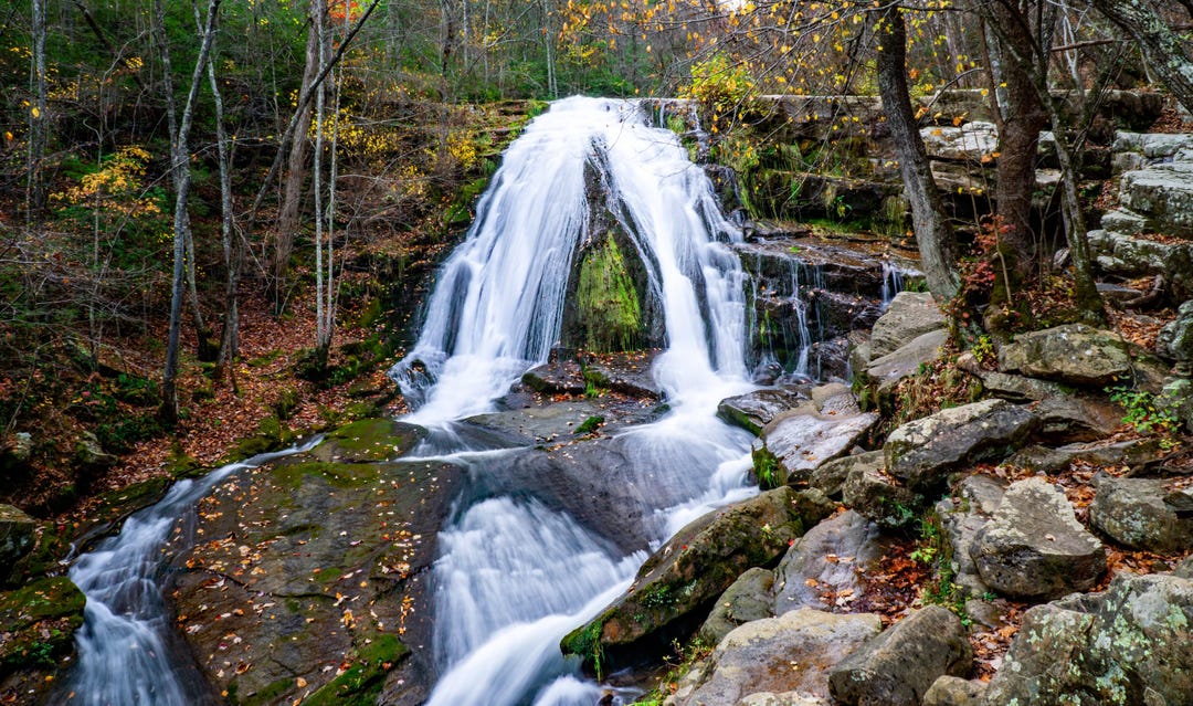 An Autumn View of the Roaring Run Waterfall on Roaring Run Creek ...