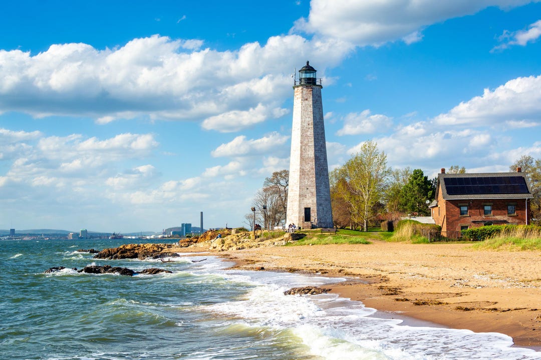 Five Mile Point Light in New Haven Connecticut on Long Island Sound at ...