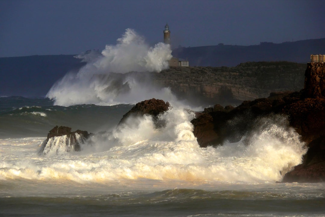 Raging Waves Breaking Against Mouro S Island Lighthouse & - Etsy
