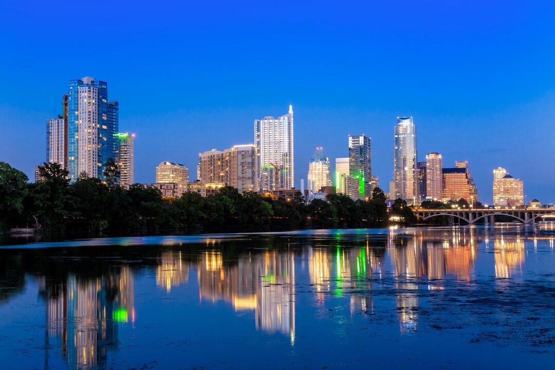 Austin Texas Skyline From Lady Bird Lake With the Colorado River ...