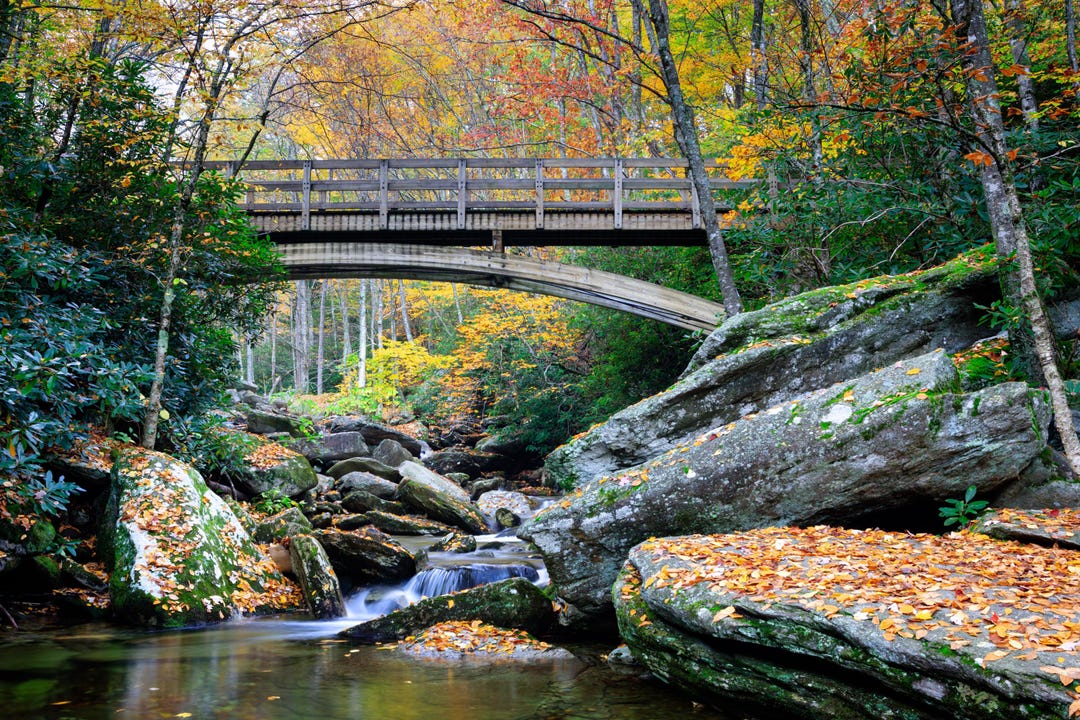 Boone Fork Creek Pedestrian Footbridge on Grandfather Mountain off Blue ...