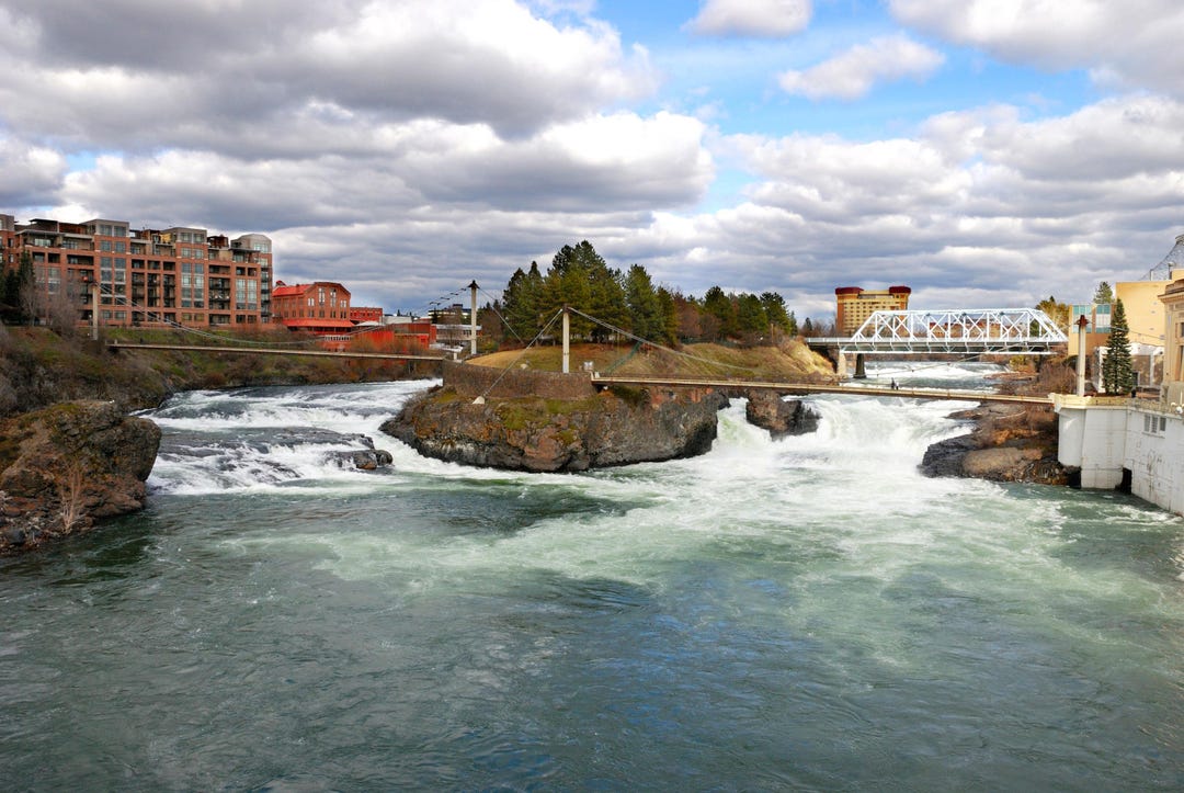 Lower Spokane Falls From Munson Bridge in Riverside Park, Spokane ...