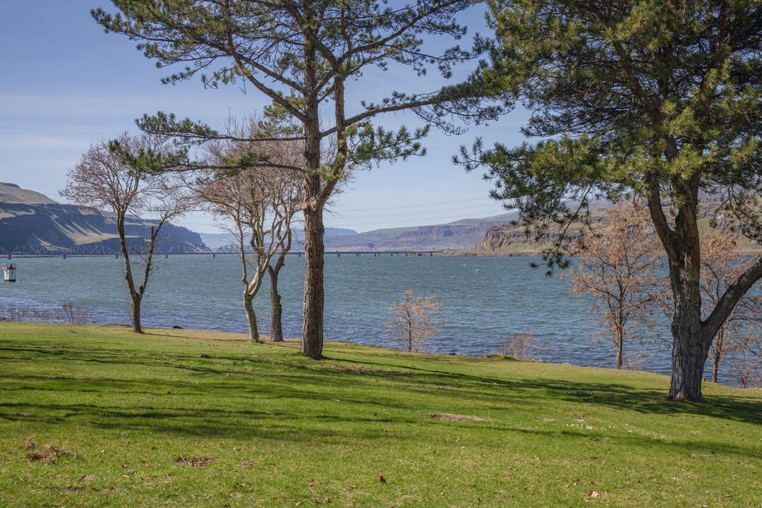 Celilo Park in the Columbia River Gorge Showing the Bridge of the Gods, & the Cascade Range ...