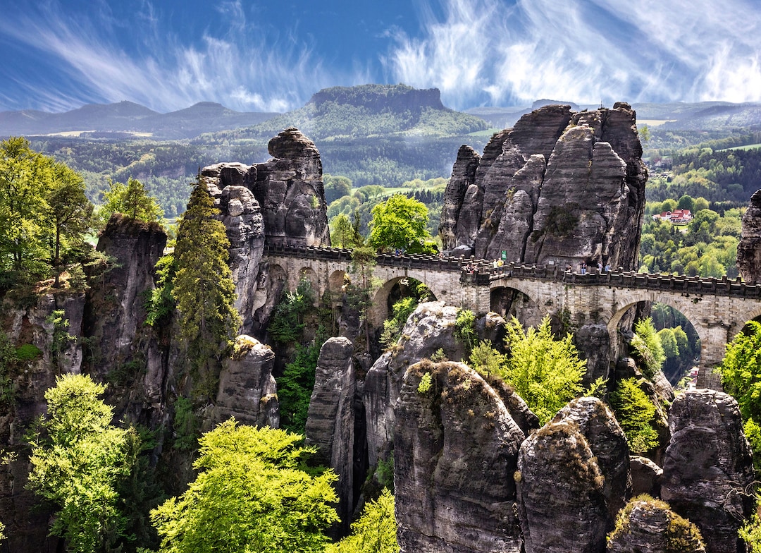 Bastei Rock Bridge in Germany, Saxon Switzerland Region, Elbe Sandstone ...