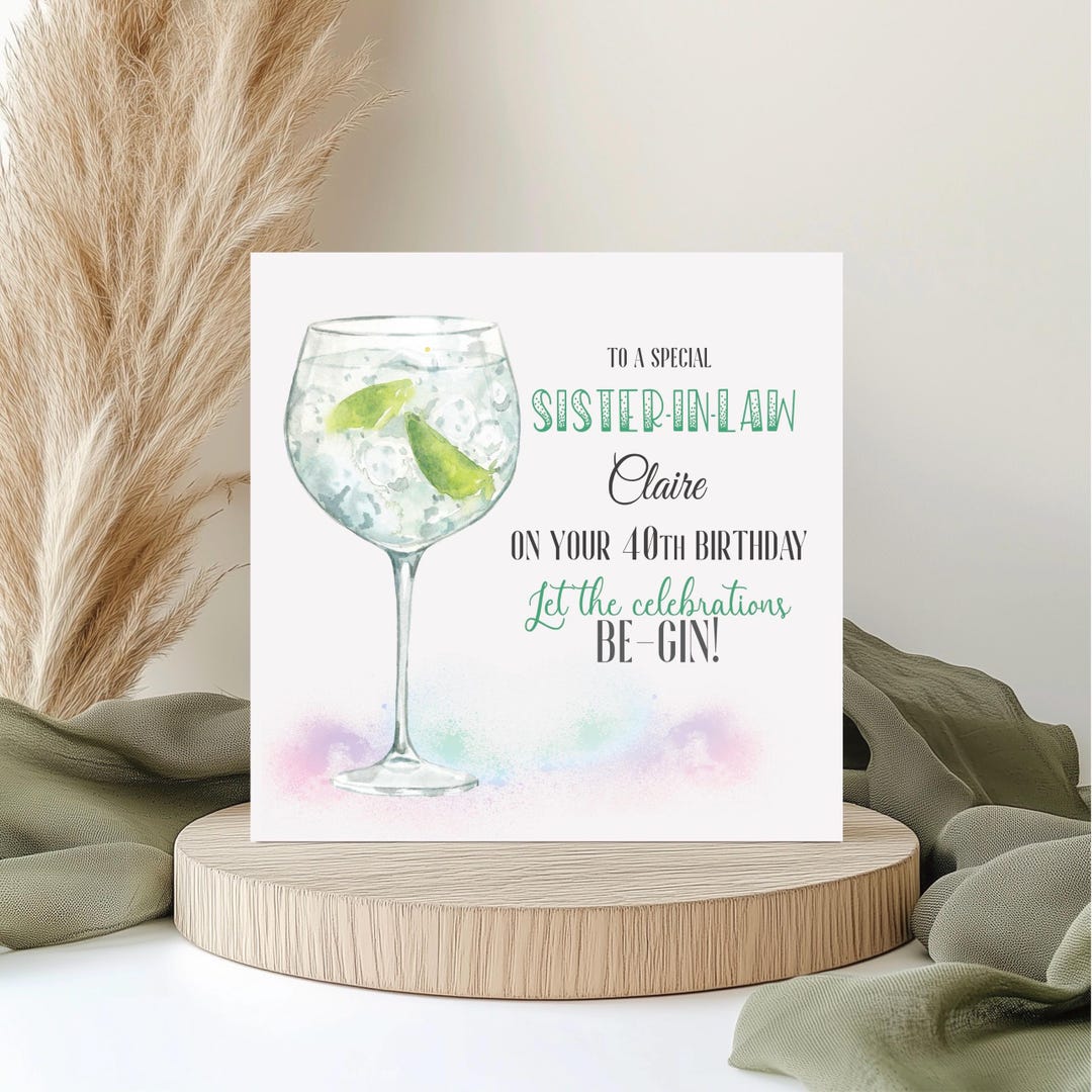 Personalised Gin Birthday Card for Her: Sister, Friend, In-law, Choose ...